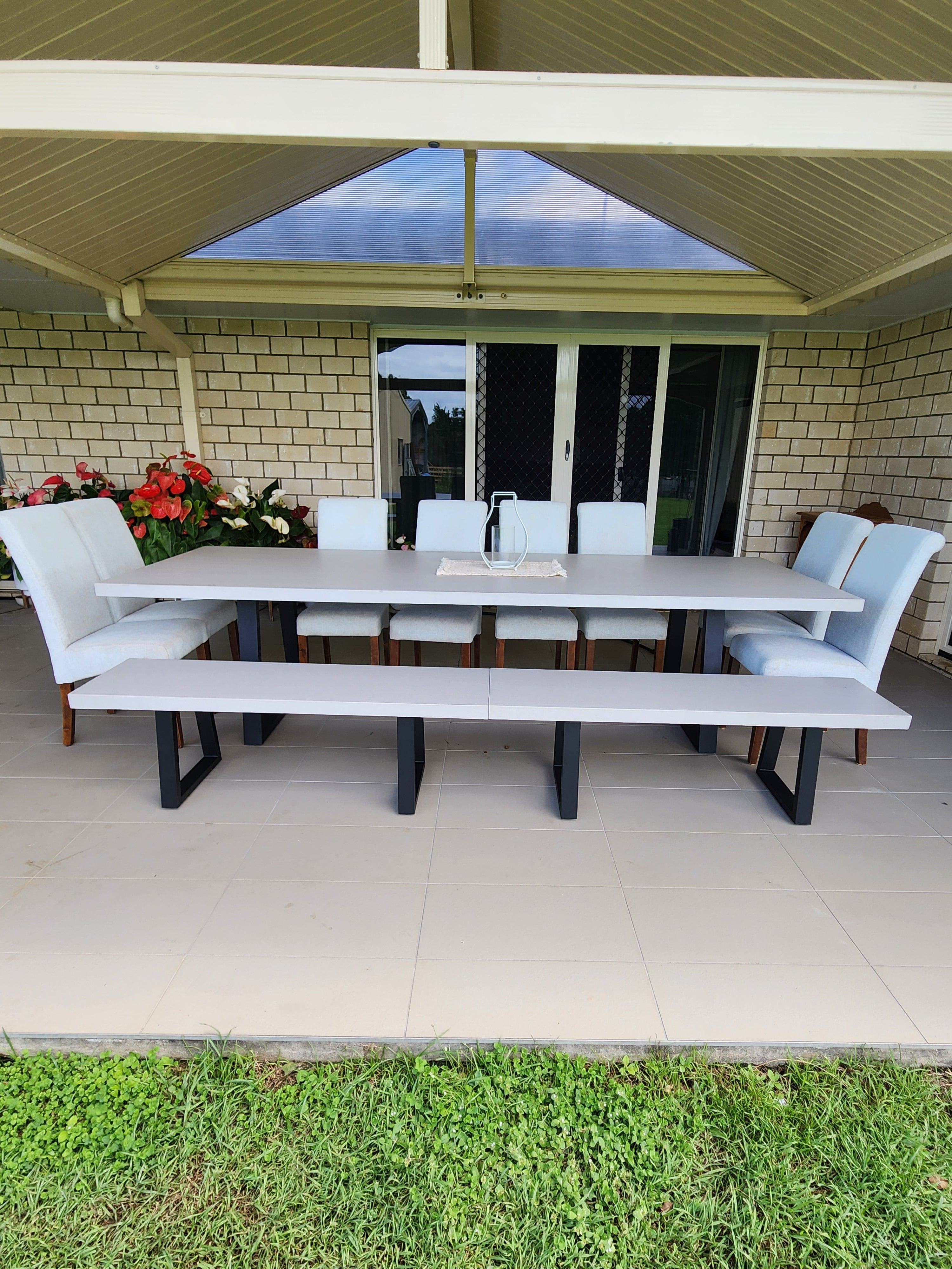 3m Elkstone Beach Dining Table with 2 Bench seats with Black Powder Co ...